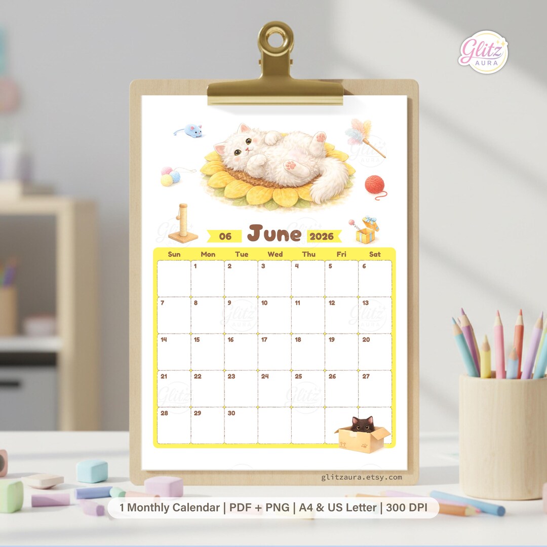 June 2026 Kitten Calendar, Sunflower Theme (digital Download) - Etsy