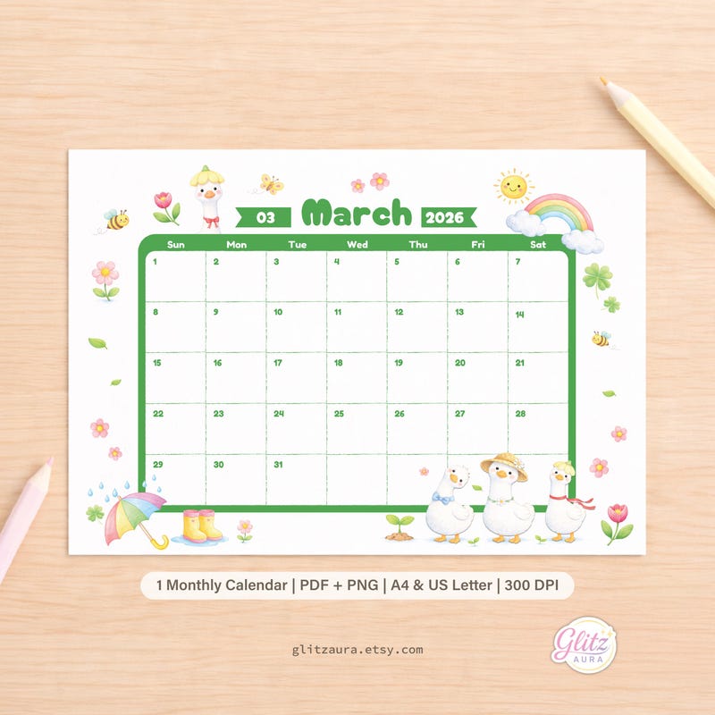Cute March Calendars - Etsy