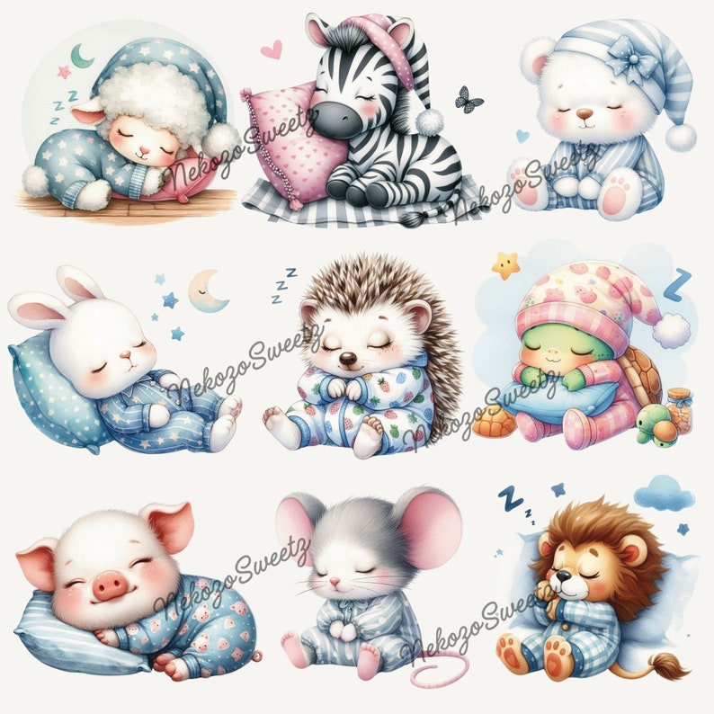 Little Animals Sleeping Collection: Clipart, Cute Animals, Sleepy Baby ...