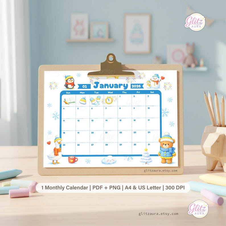 January 2026 Printable Calendar • Winter Monthly Planner • A4 & US ...