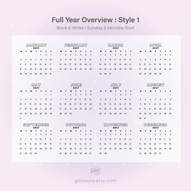 2027 Mini Calendar | Playful Collection | Cute Calendar Set | SVG PNG ...