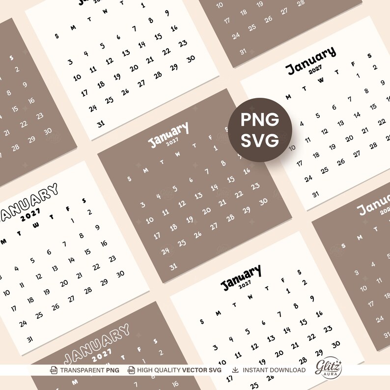 2027 Mini Calendar | Playful Collection | Cute Calendar Set | SVG PNG ...