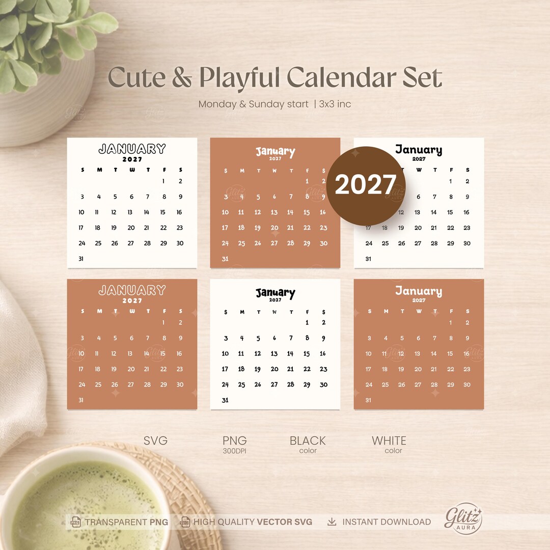 2027 Mini Calendar | Playful Collection | Cute Calendar Set | SVG PNG ...