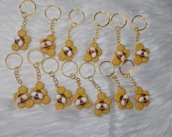 Cute Bumblebee Keychain, Small Bee Craft, Sweet Honeycomb Handmade Clay ...