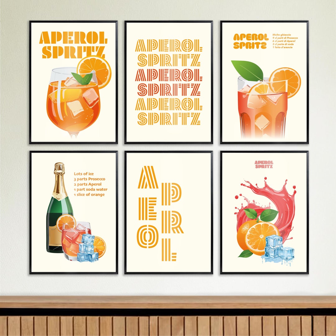 Premium Aperol Spritz Poster Set 6 Pieces, DIN A4 Cocktail Posters ...