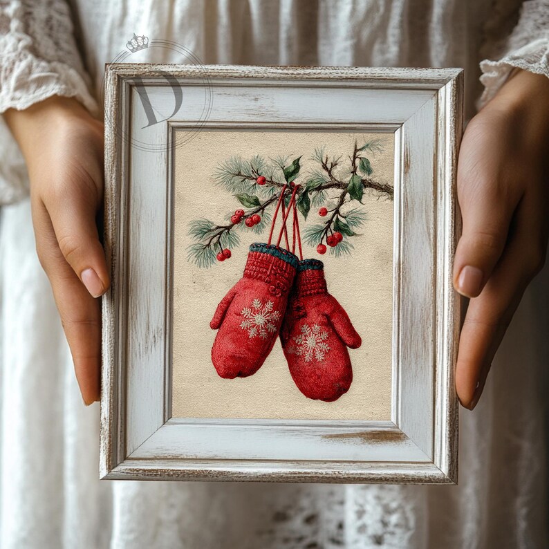 Christmas Mittens Printable Wall Art, Vintage Winter Holiday Print ...