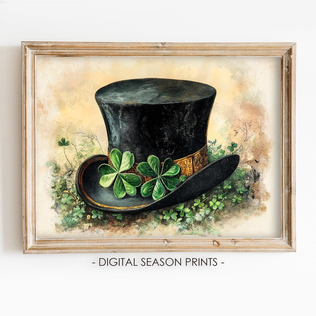 St Patrick’s Day Hat Print, Vintage Irish Shamrock Top Hat Printable ...