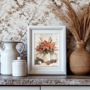 Rustic Poinsettia Print, Printable Vintage Christmas Wall Art - Etsy
