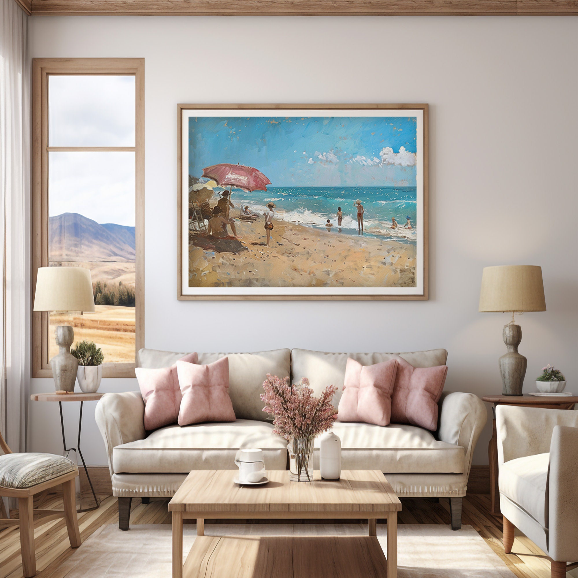 Printable Summer People on the Beach Print, Coastal Summer Vacation ...