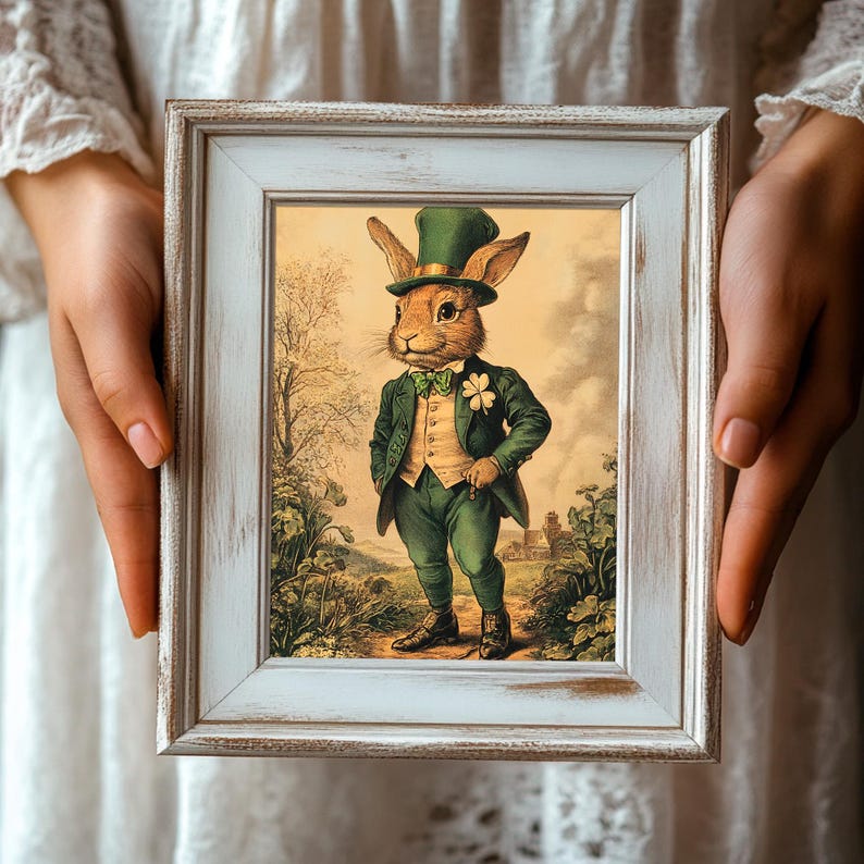 St Patrick’s Day Rabbit Print, Vintage Irish Bunny in Green Suit ...