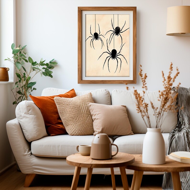 Printable Halloween Wall Art, Spider Painting, Farmhouse Decor, Spooky ...