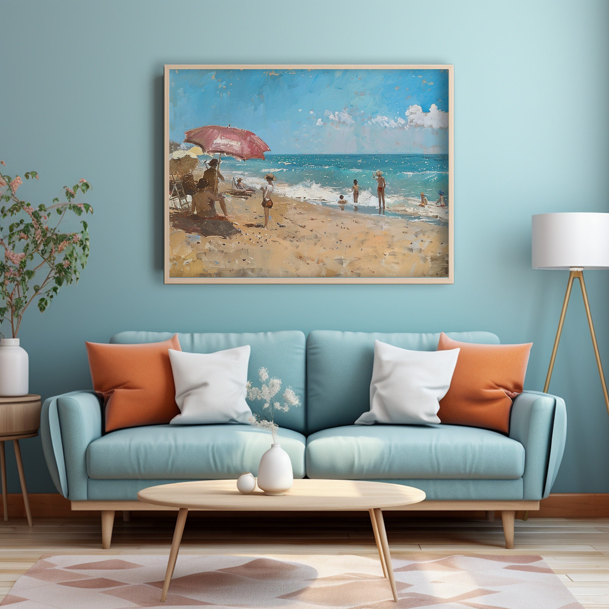 Printable Summer People on the Beach Print, Coastal Summer Vacation ...