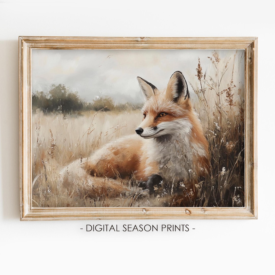 Autumn Vintage Fox Print, Printable Rustic Fall Wildflower Field ...