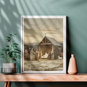 Nativity Scene Birth of Baby Jesus Painting, Printable Vintage ...
