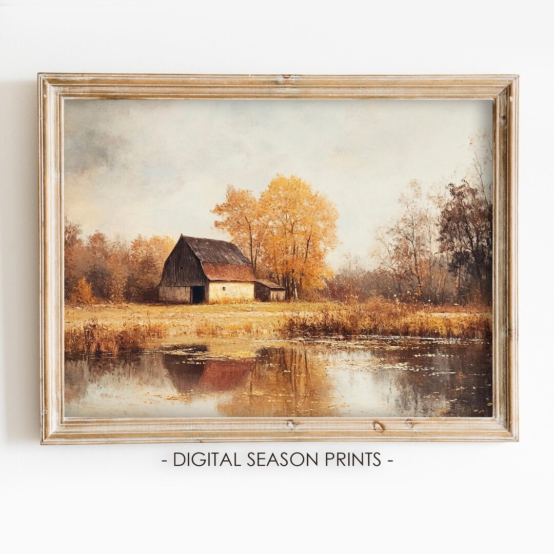 Rustic Cottage Wall Art, Printable Autumn Country Landscape Painting - Etsy