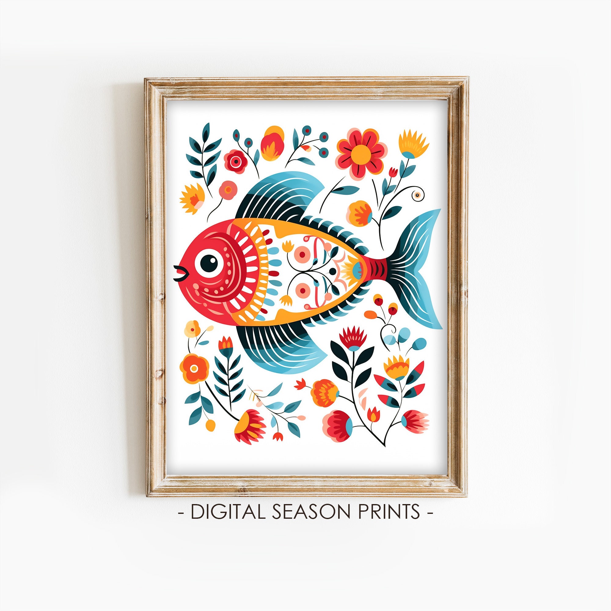 Scandinavian Folk Art, Fish Folk Art Print, Animal Nordic Folk Art ...