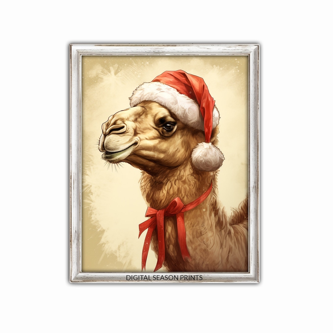 Christmas Print Camel in Santa Hat Painting Printable - Etsy