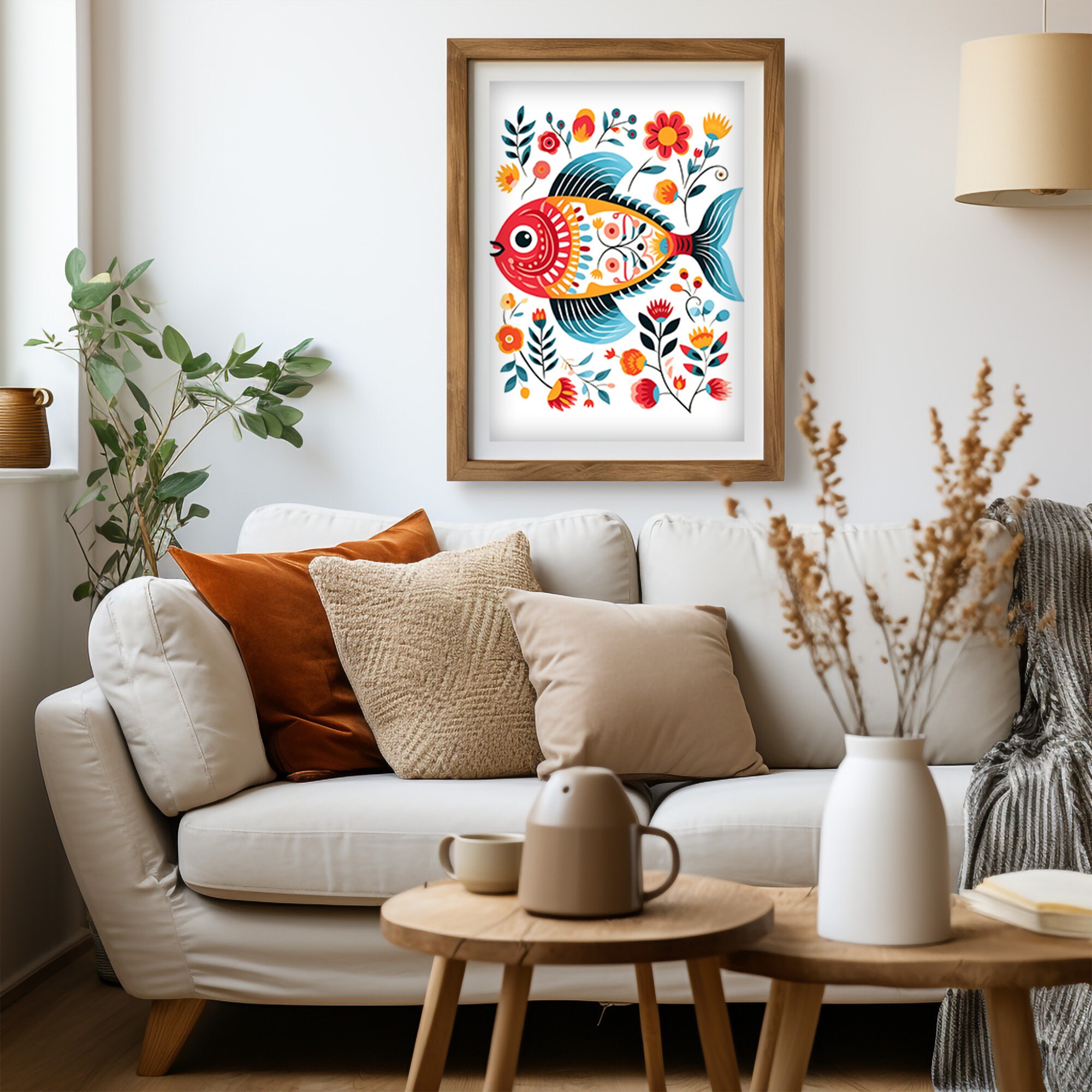 Scandinavian Folk Art, Fish Folk Art Print, Animal Nordic Folk Art ...