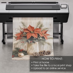 Rustic Poinsettia Print, Printable Vintage Christmas Wall Art - Etsy