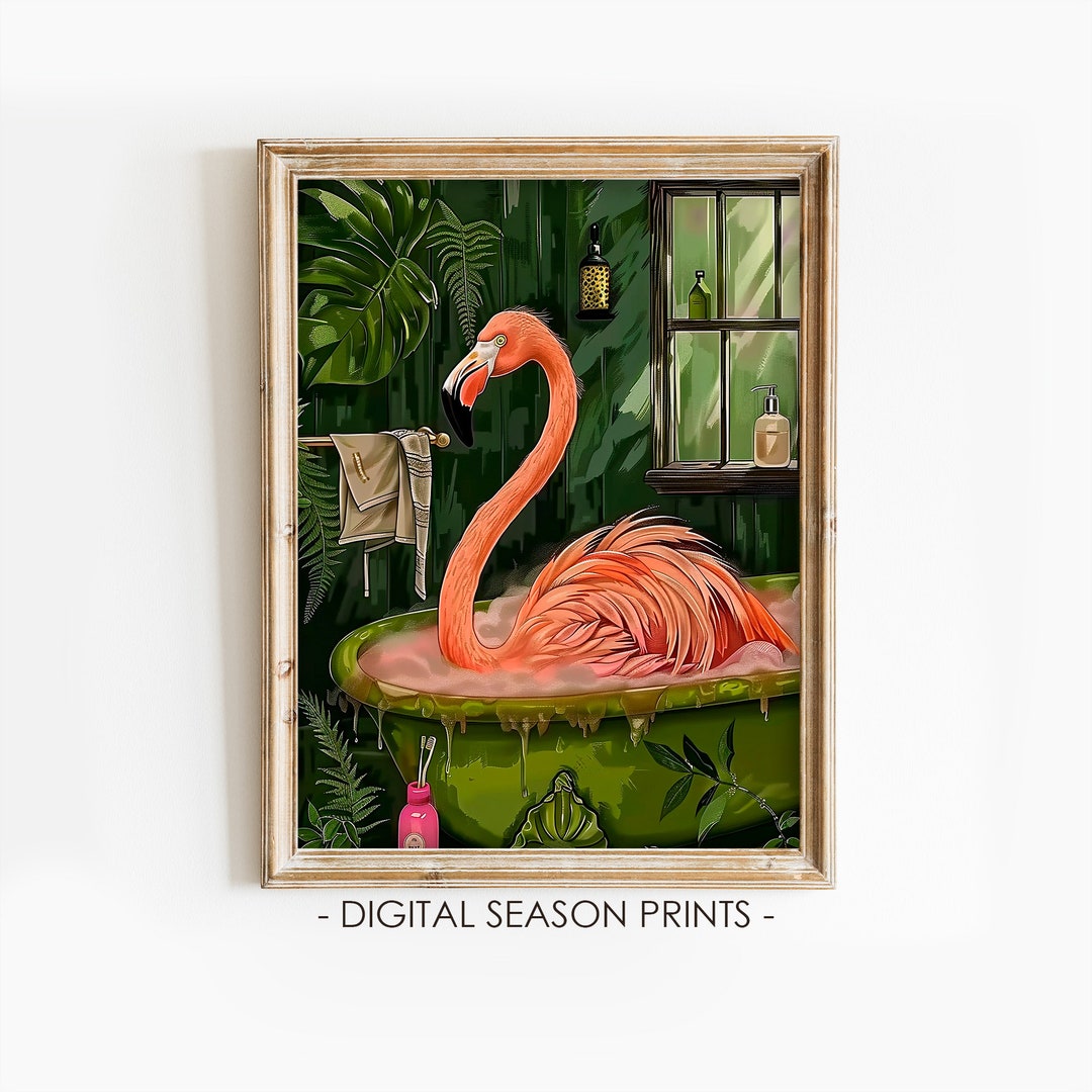Flamingo Print, Printable Tropical Bathroom Wall Art, Funny Animal ...