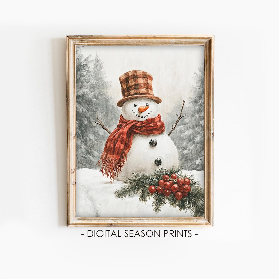 Rustic Snowman Print, Printable Vintage Christmas Wall Art - Etsy