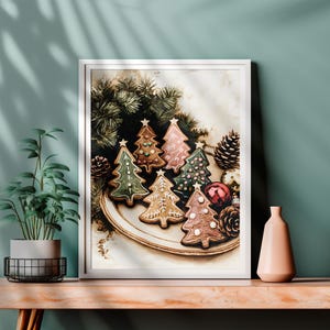 Gingerbread Tree Cookies Print, Printable Vintage Christmas Wall Art ...
