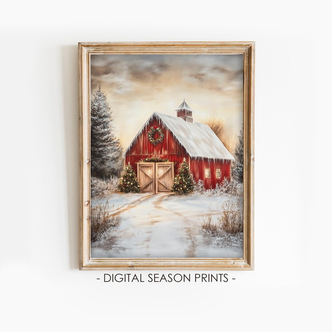 Christmas Barn Printable Wall Art, Rustic Winter Farmhouse Scene ...