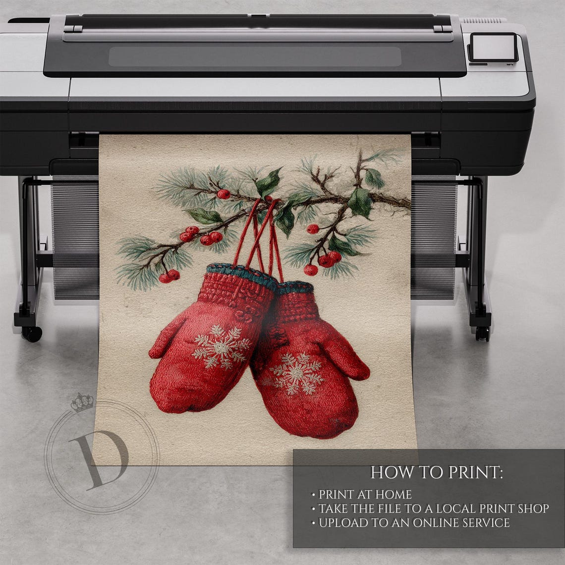 Christmas Mittens Printable Wall Art, Vintage Winter Holiday Print ...