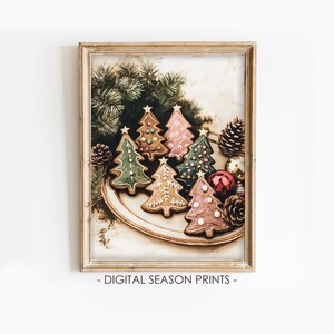 Gingerbread Tree Cookies Print, Printable Vintage Christmas Wall Art ...
