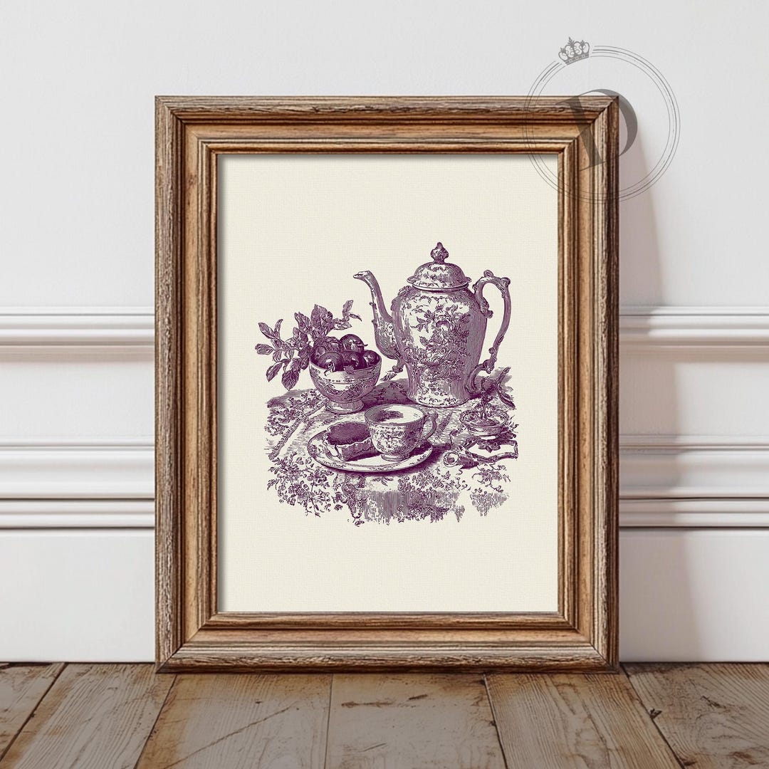 Tea Time Wall Art, Printable Vintage Kitchen Wall Art, French Country ...