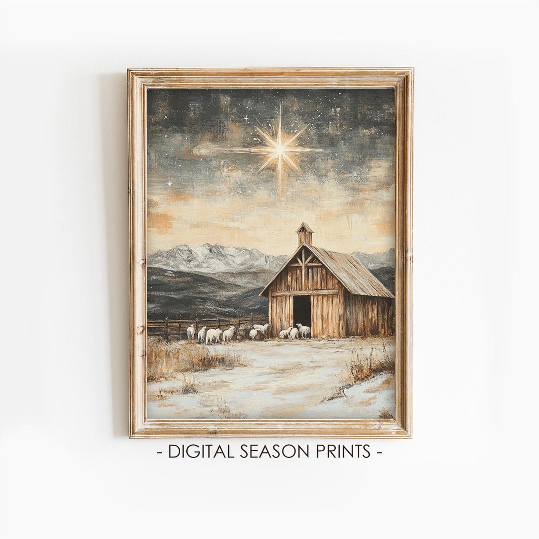 Vintage Nativity Scene Print: Christmas Star, Holy Family (digital ...