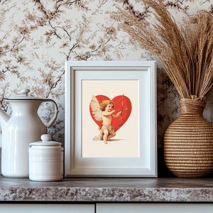 Heart Valentines Day Print, Cupid With Bow Printable Retro Romantic ...