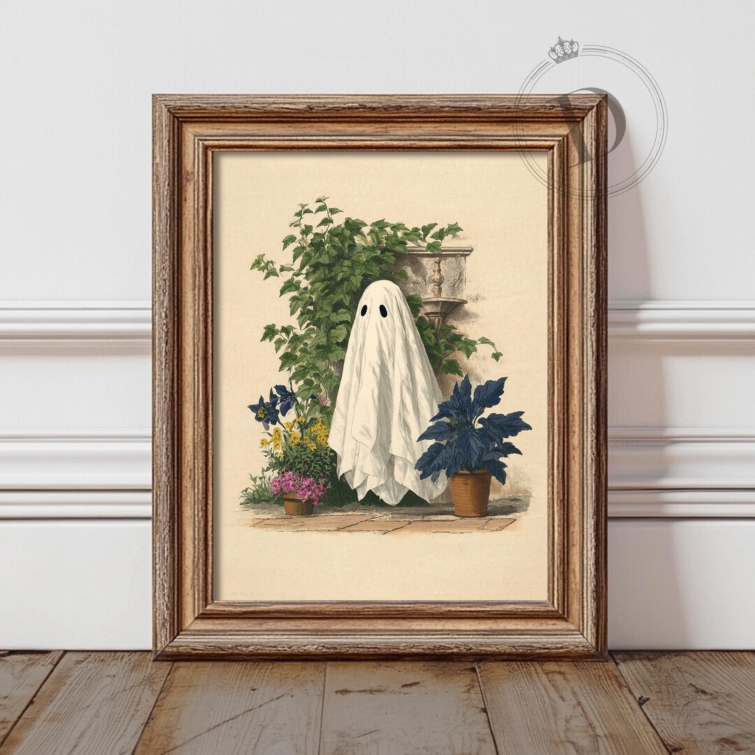 Ghost in Garden Printable Wall Art, Halloween Gothic Botanical Decor ...