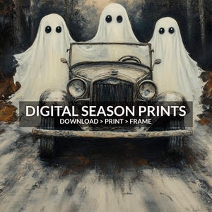 Printable Halloween Wall Art, Ghost Driving Car Painting, Dark ...