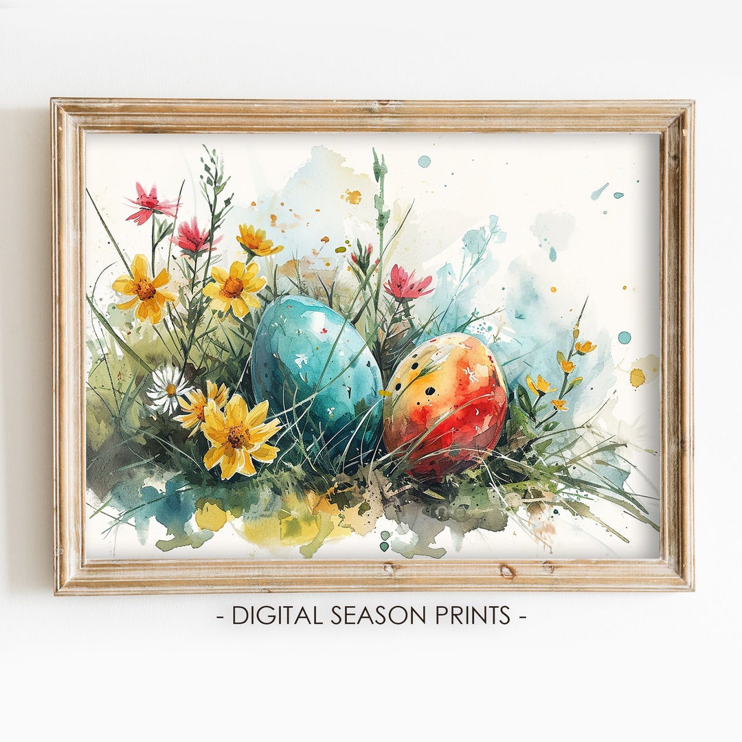Easter Egg Print, Spring Flowers Painting, Digital Wildflowers Art ...