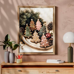 Gingerbread Tree Cookies Print, Printable Vintage Christmas Wall Art ...