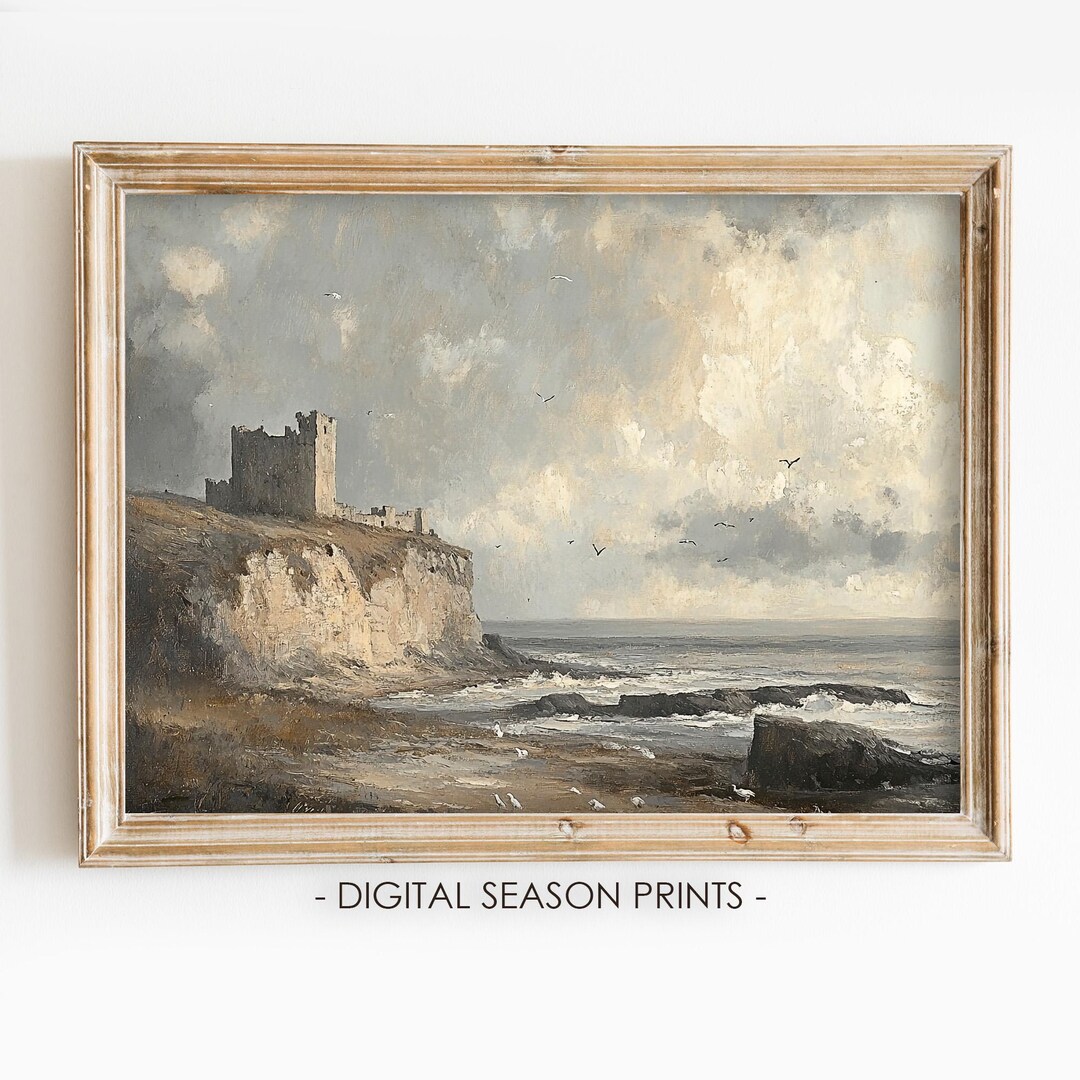 Windswept Castle Ruins Print, Oceanfront Castle on a Cliff Printable ...