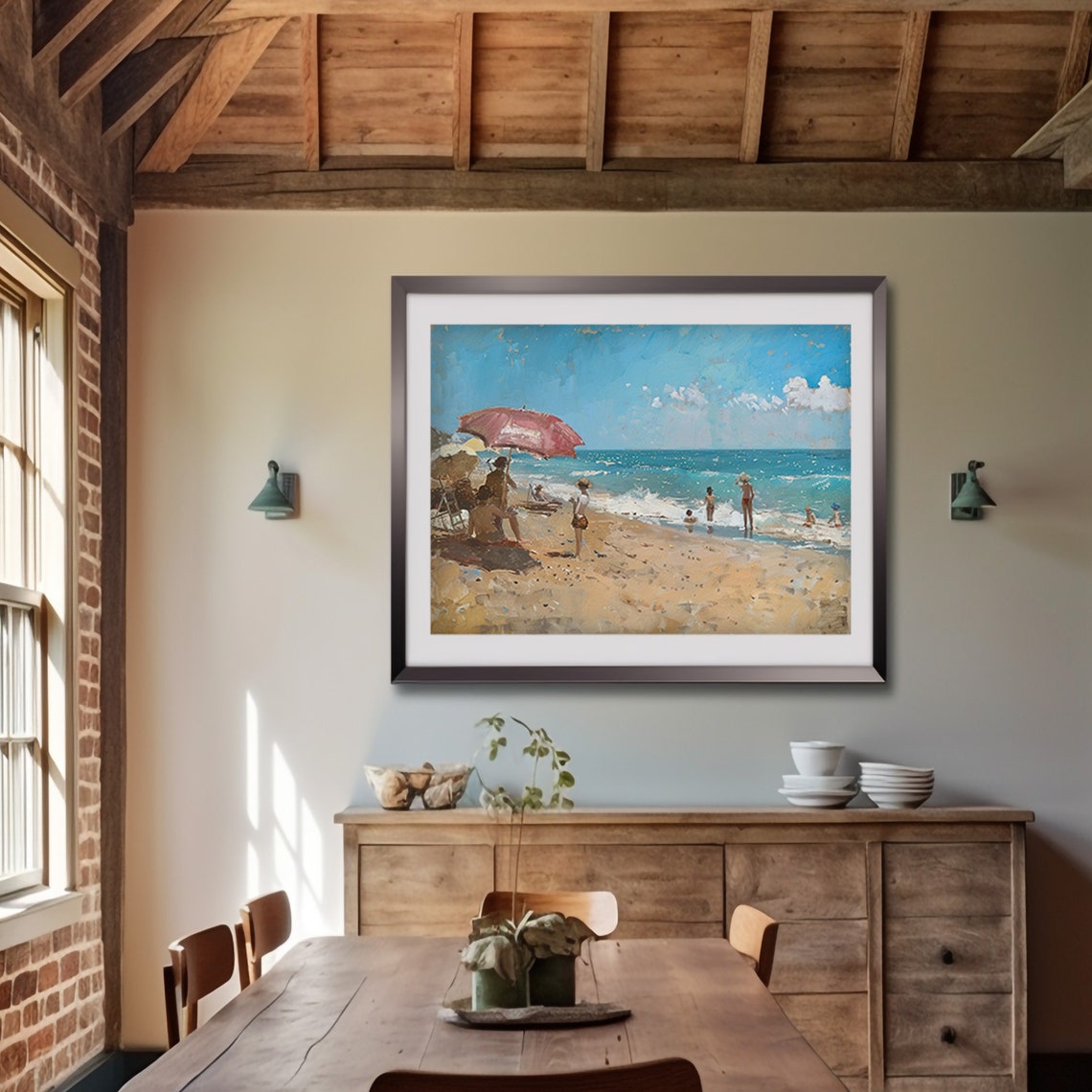 Printable Summer People on the Beach Print, Coastal Summer Vacation ...