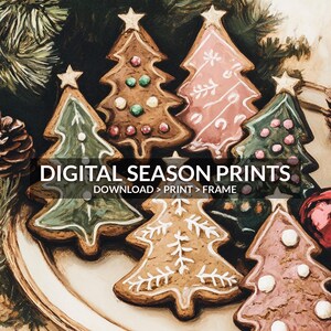 Gingerbread Tree Cookies Print, Printable Vintage Christmas Wall Art ...