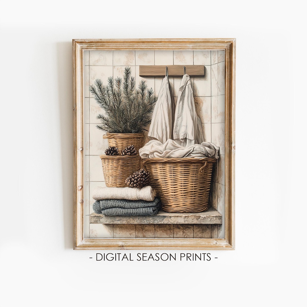 Laundry Room Decor, Printable Laundry Baskets Painting, Vintage Country ...