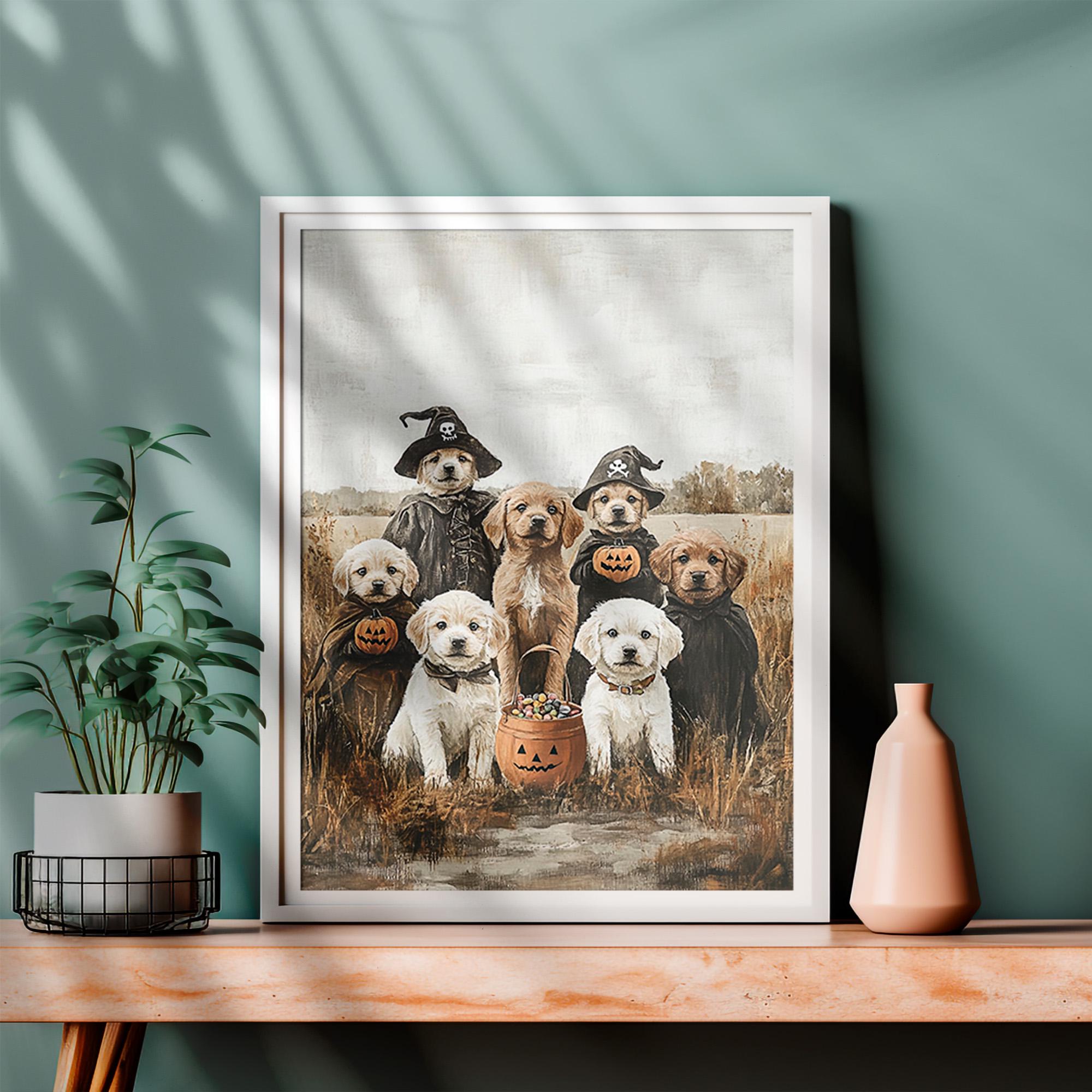 Halloween Puppy Wall Art Printable, Trick or Treat Dogs With Pumpkins ...