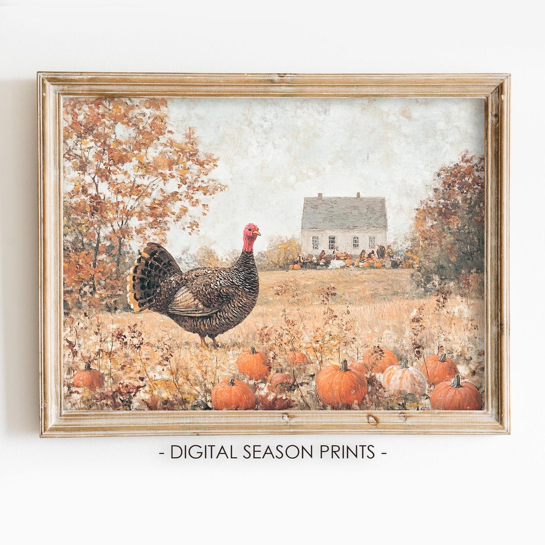 Thanksgiving Turkey Printable Wall Art, Rustic Autumn Pumpkin ...