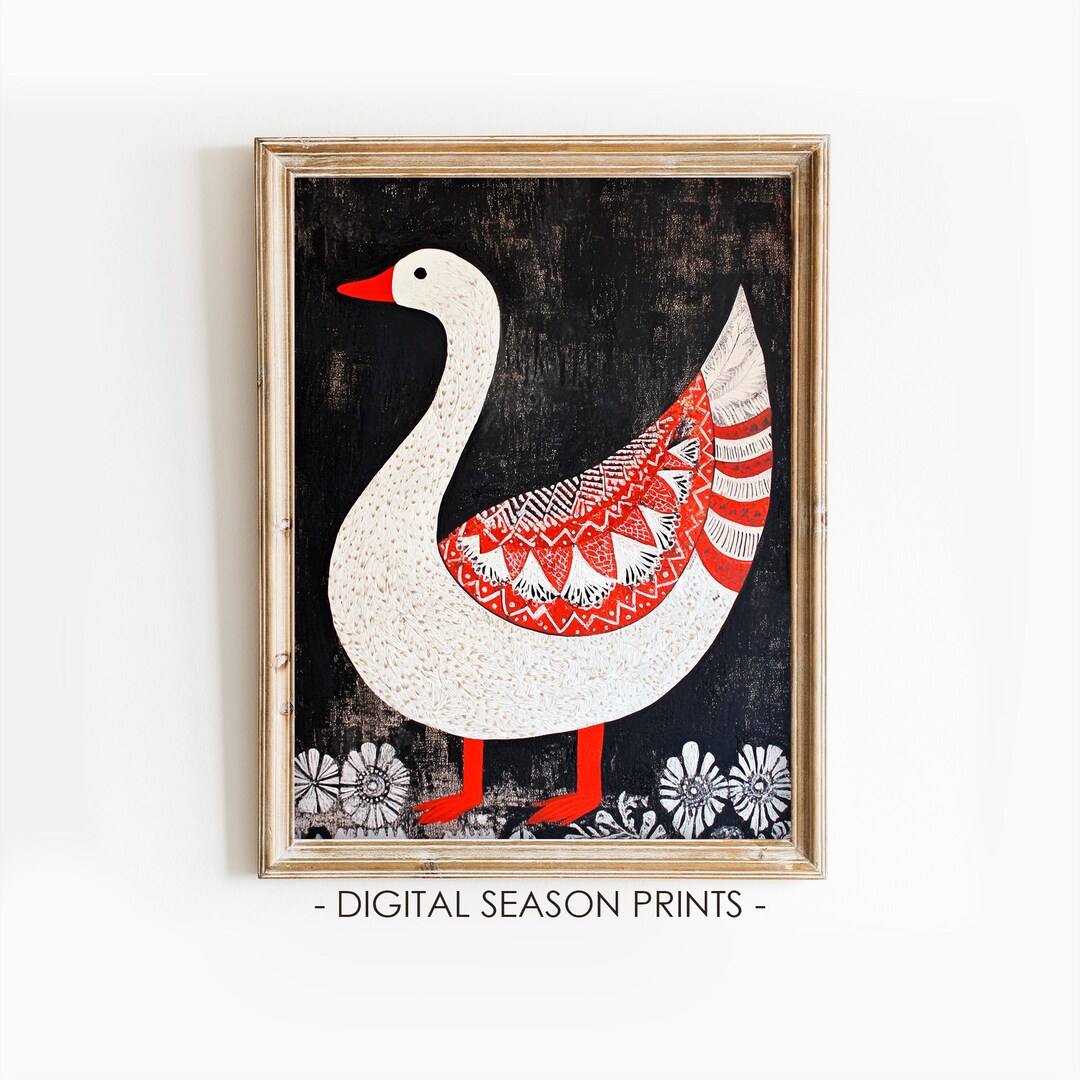 Nordic Goose Painting, Printable Scandinavian Folk Art, Swedish Print ...