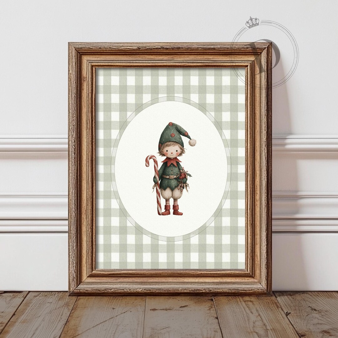 Elf Wall Art, Printable Christmas Wall Art, Vintage Holiday Character ...