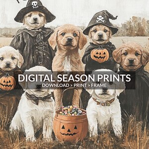 Halloween Puppy Wall Art Printable, Trick or Treat Dogs With Pumpkins ...