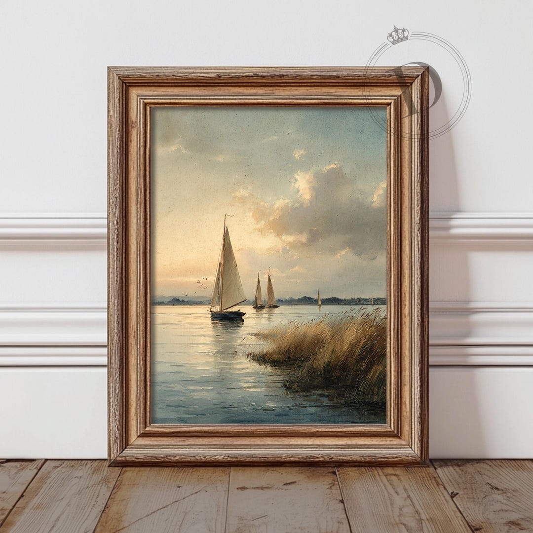 Sailboats at Sunset Printable Wall Art, Nautical Landscape, Digital ...