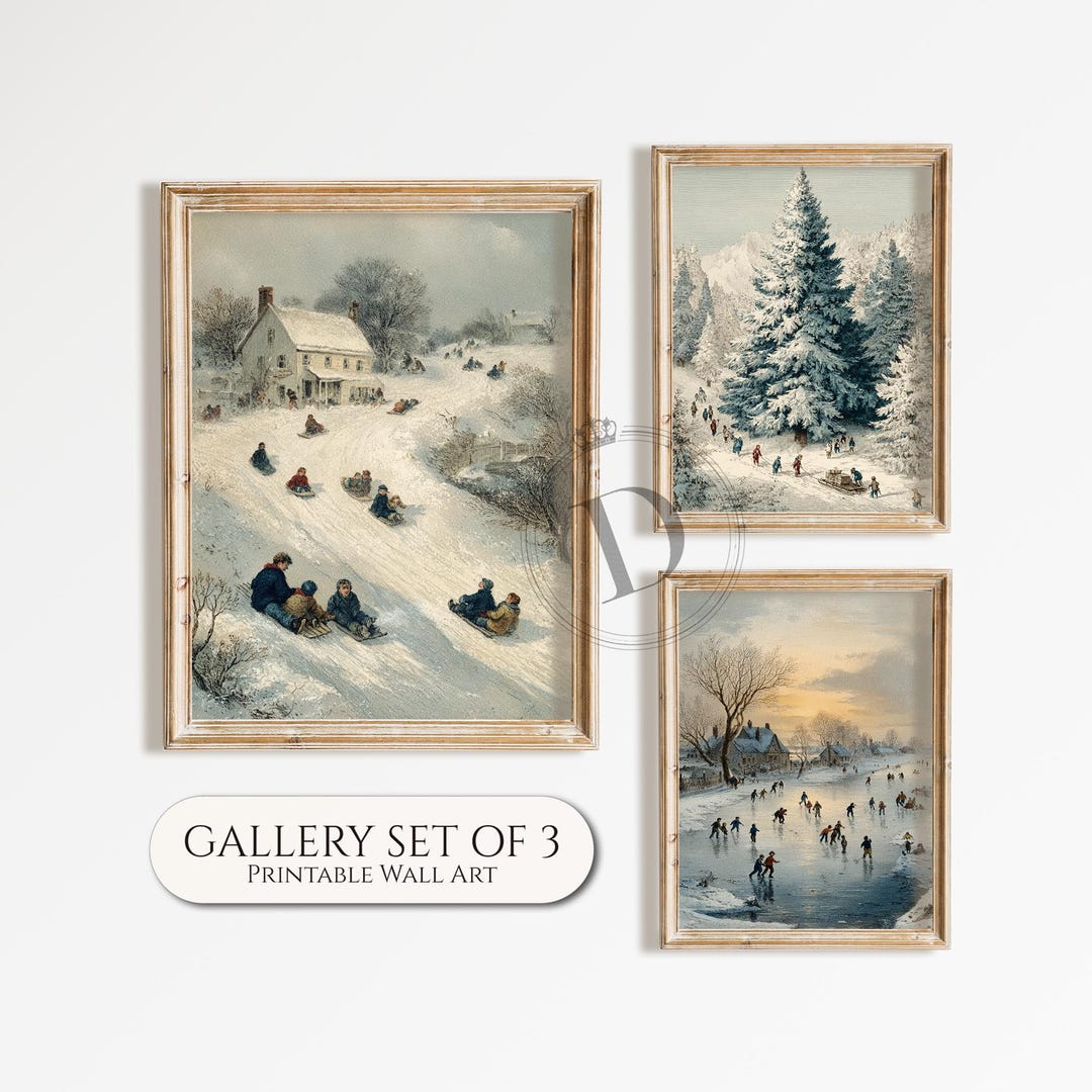 Winter Landscape Print, Vintage Snow Scene Printable Gallery Wall Set ...