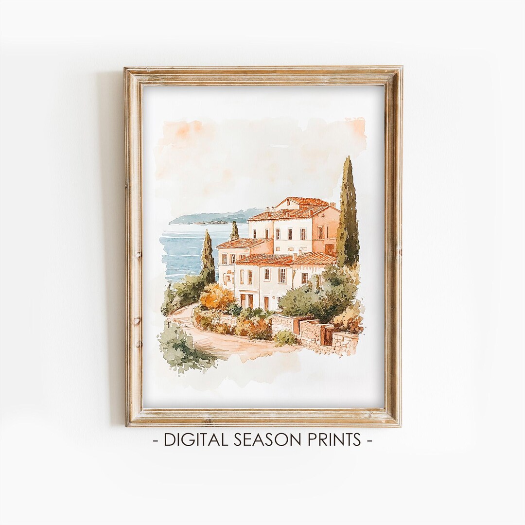 Italy Watercolor Sketch Painting, Vintage Italian Landscape Wall Art ...