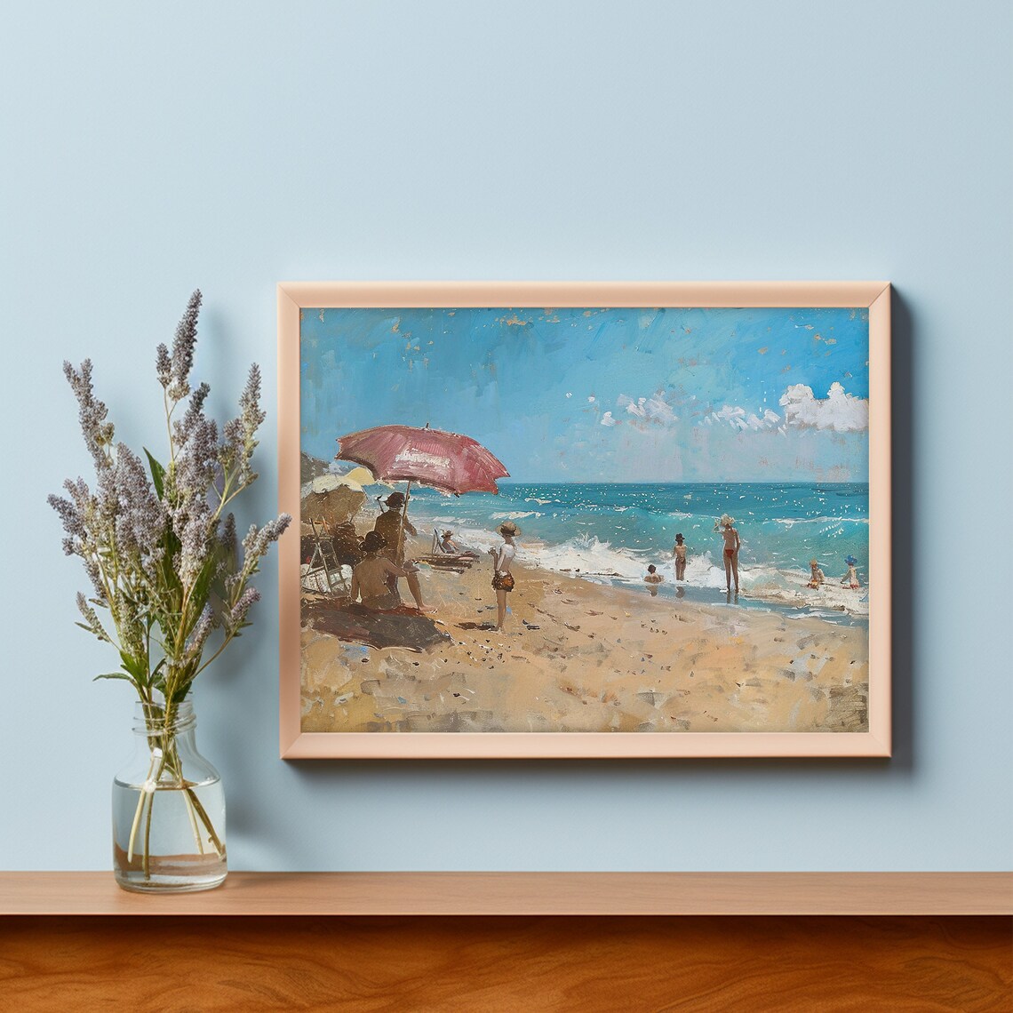 Printable Summer People on the Beach Print, Coastal Summer Vacation ...