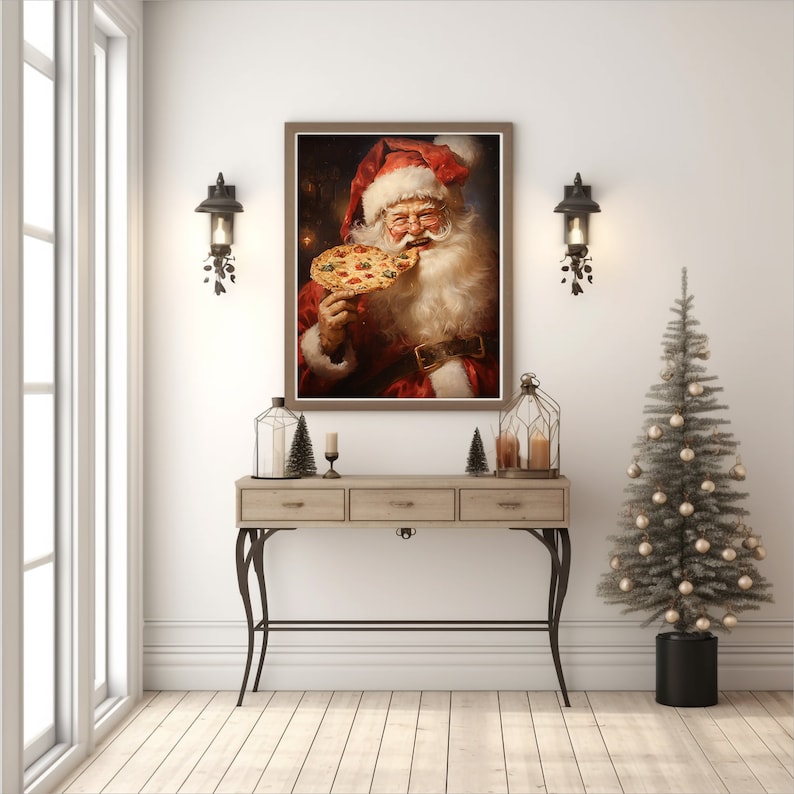 Santa Claus Eating Pizza Digital Print, Printable Christmas Decor ...